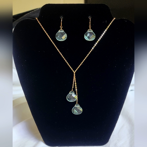 Source Unknown | Jewelry | Aqua Light Blue Teardrop And Gold Necklace ...